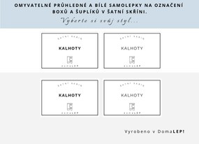 KALHOTY - Samolepka na šuplíky a boxy do šatní skříně, 8,5 x 5,5 cm - DomaLEP varianta: SAMOLEPKA, barva: BÍLÁ - ČERNÉ písmo, velikost: š. 8,5 cm x v. 5,5 cm - tučné písmo