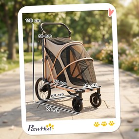 PawHut skládací kočárek pro psy – do 20 kg, velká kola, odpružení, síťová okna, hliníkový rám, odnímatelná podložka, popruhy, nastavitelná rukojeť, s…