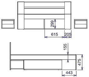 Postel MILO 140 x 200 cm s nočními stolky