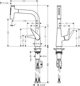 Hansgrohe Talis Select M51, dřezová baterie s výsuvnou sprškou, chromová, 72824000