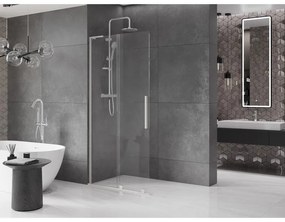 Mexen Velar L, posuvná sprchová zástěna Walk-in 100 x 200 cm, 8mm čiré sklo, broušená ocel, 871-100-003-03-97