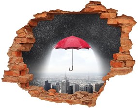 Wallmuralia Fototapeta díra na zeď Deštník nad městem 90x70 cm