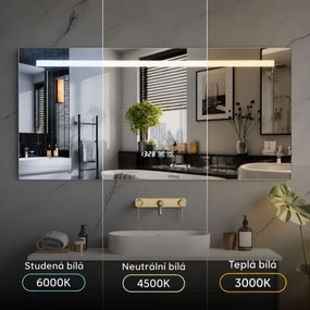 LED zrcadlo 90 × 70 cm s horním světlem a odmlžováním