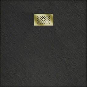 Mexen Hugo, čtvercová sprchová vanička SMC 90 x 90 cm, černá, zlatá krytka, 42709090-G