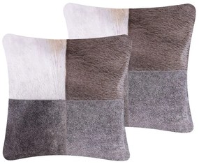 Sada 2 kožených polštářů s patchworkovým vzorem 45 x 45 cm šedé NELLAND Beliani
