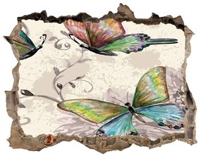 Wallmuralia Díra 3D foto tapeta nálepka Motýli a květiny 95x64 cm
