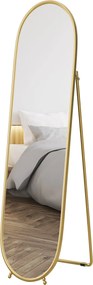 HOMCOM Zrcadlo celé postavy, 160 x 40 cm nástěnné zrcadlo s podstavcem, kovový rám, oválné stojací zrcadlo do obývacího pokoje a ložnice, zlaté | Aoso