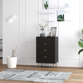 HOMCOM komoda se 4 zásuvkami, ložnicová komoda, moderní úložný nábytek s úchyty a zlatými nohami, rozměry 60 x 40 x 96 cm, černá