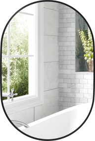 HOMCOM Oválné Koupelnové Zrcadlo 60x90cm z Tepelného Skla, Moderní Nástěnné Zrcadlo s Hliníkovým Rámem, Vertikální/Horizontální Montáž, pro Ložnici, P