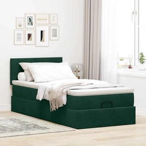 Osmanský rám postele s matrací tmavě zelené 100x200cm samet 3312533