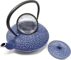 Litinová konvice Hanami, 1,1 l – modrá s motivem jing jang, s nerezovým sítkem