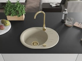 Mexen Kevin, granitový dřez 586x458x190 mm, 1-komorový, béžová se zlatým sifonem, 6517581005-69-G