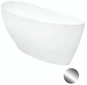 Besco Volně stojící vana z litého mramoru Keya 165x70 Barva: Bílá, Rozměry (cm): 163,5x70,5, Typ a barva výpustě: Click-Clack s horním čištěním, chrom