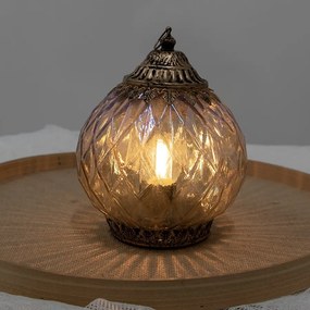Měděná skleněná svítící LED lucerna Balli - Ø 15*19 cm