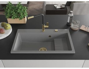 Mexen Omar, 1-komorový granitový dřez 800x480x210 mm, šedá, zlatý sifon, 6520801005-71-G