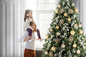 VÁNOČNÍ ZÁCLONA NA KROUŽCÍCH XMAS 140X250 CM HVĚZDY