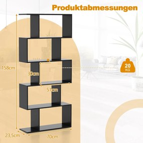 Costway Knihovna 5 vrstev Anti-Tilt Samostatně stojící přepážka Dekorativní