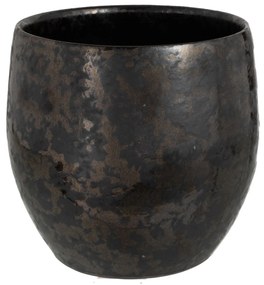 Kouřovo-stříbrný antik keramický květináč Smokey - Ø 23*21cm
