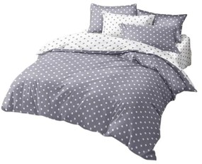 Bavlissimo 7-dílné povlečení oboustranné povlečení na 2 postel šedo-bílé s puntíkem 140x200