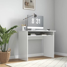 HOMCOM Počítačový stůl Kompaktní Elegantní kancelářský stůl s 1 policí, Dřevotříska, rozměr 90D x 50Š x 74V cm, Vysoce lesklá bílá