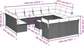 14dílná zahradní sedací souprava s poduškami šedá polyratan 3218460