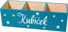 Dřevěný organizér 3 přihrádky se jménem tyrkyszelený