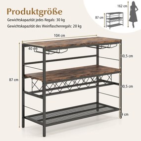 Costway 4patrový volně stojící stojan na víno s vinným sklípkem a vinným barem