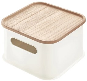Bílý úložný box s víkem ze dřeva paulownia iDesign Eco Handled, 21,3 x 21,3 cm