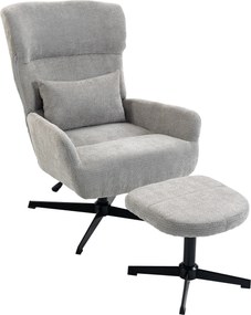 HOMCOM 360° otočné lounge křeslo s podnožkou, výškově nastavitelné, potah z chenille, s bederním polštářem, krémově bílé 83F-010V00GY