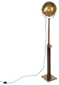 Průmyslová stojací lampa bronzová se dřevem nastavitelná - Haicha