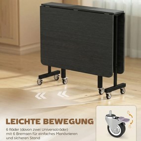HOMCOM skládací jídelní stůl pro 4–6 osob s kolečky a sklápěcími deskami, černý, 120 × 80 × 73 cm
