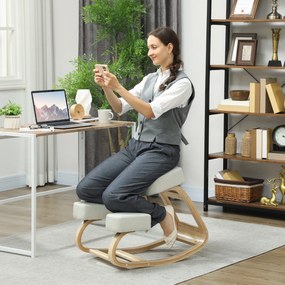 Vinsetto Kolenní židle, ergonomická posezení, polstrovaný stolek pro zdravé sezení, březové dřevo, nosnost 120 kg, krémově bílá