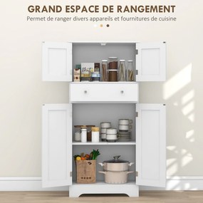 HOMCOM Moderní Kuchyňský Kabinet Buffet s Úložným Prostorem a Regály, Zásuvkou pro Jídelnu a Obývací Pokoj, 60 x 30 x 128 cm, Bílá