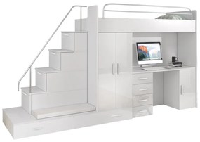 Dětská multifunkční postel Paradise 5, Barva: bílá / bílý lesk + šedý lesk