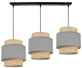 Závěsné svítidlo Boho, 3x jutové/šedé textilní stínítko