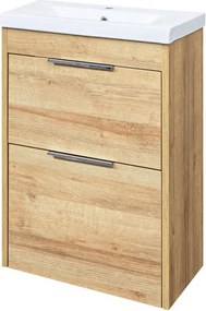 Mereo Mereo, Vigo, koupelnová skříňka s keramickým umyvadlem, 51 cm, bílá, dub, CN320