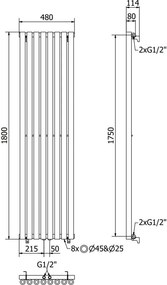 Mexen Nevada dekorativní radiátor 1800 x 480 mm, 940 W, černý - W201-1800-480-00-70