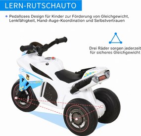 HOMCOM Dětská závodní motorka s hudebními a světelnými efekty a úložným prostorem Modrá Bílá