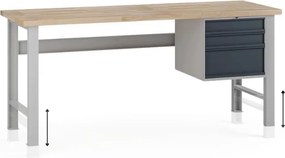 Výškově nastavitelný dílenský stůl G7, buková spárovka, 2000 x 800 x 840-1040 mm, 1x kontejner, 3 zásuvky, grafit