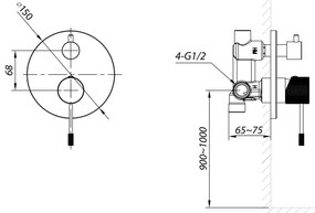 Sapho Sapho, SOLARIS podomítková sprchová baterie, 2 výstupy, černá mat/chrom, WD042BC