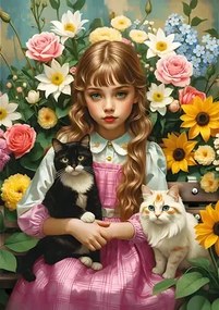 TREFL Puzzle Dívka s kočkami / 1000 dílků / 48 x 68,3 cm