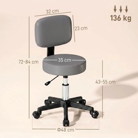 HOMCOM masážní stolička s kolečky, výškově nastavitelná a otočná s ergonomickým opěradlem, šedá
