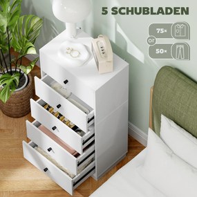 HOMCOM Komoda se 5 zásuvkami, dřevěný úložný kabinet v moderním stylu, 47 x 29 x 95 cm, bílá