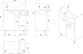 Aqualine ZOJA umyvadlová skříňka 61,5x74x32 cm 2x dvířka, 1x zásuvka, dub platin 51165