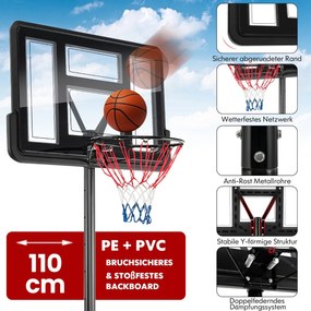 Costway 130 cm - 305 cm výškově nastavitelný basketbalový koš se stojanem a 2