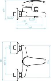Kuchinox Kakadu, nástěnná vanová baterie, bílá, LAV-BKK_610D