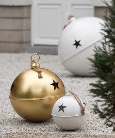 Bílá závěsná kovová ozdoba rolnička Baub Xmas S - Ø 16*26 cm