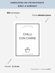 Samolepka na kořenky CHILLI CON CARNE bílá 3 × 4 cm základní písmo