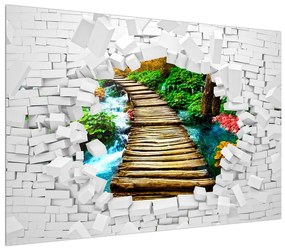 Obraz dřevěného chodníčku přes řeku (100x70 cm)
