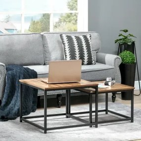 Konferenční stolek HOMCOM sada 2 stolků v industriálním designu Stolek do obývacího pokoje se vzhledem dřeva a oceli v přírodní barvě